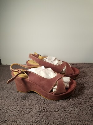 Sundance Women's 9.5 Plum Color Faux Suede Crepe Sole Sling Wedge Boho ...