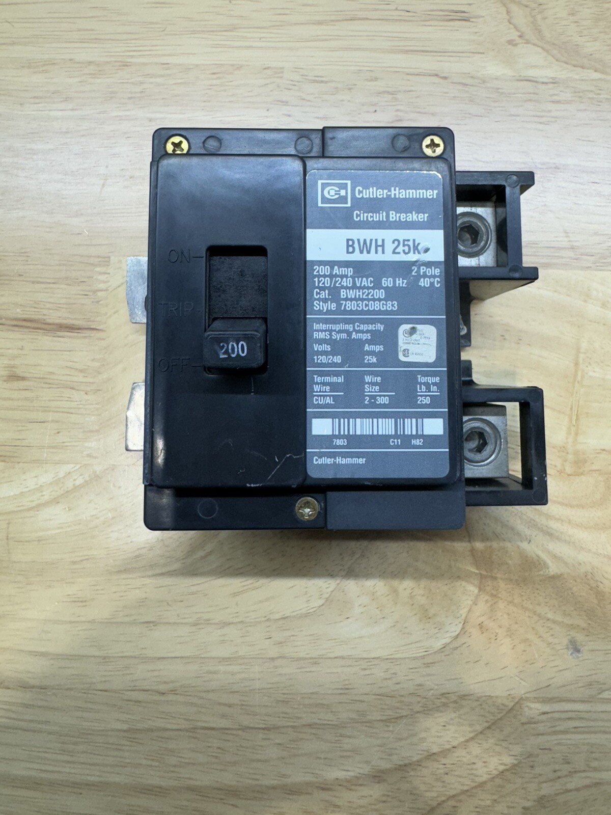 Cutler-Hammer BWH2200 2 Pole 200 Amp 120-240V Main Breaker Fully Tested ...