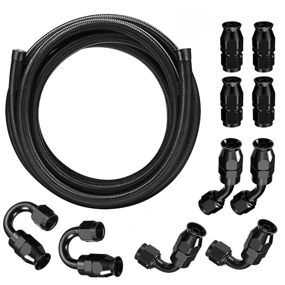 8AN -8AN Black Nylon Braided E85 PTFE Fuel Line 16FT 10 Fittings Hose ...
