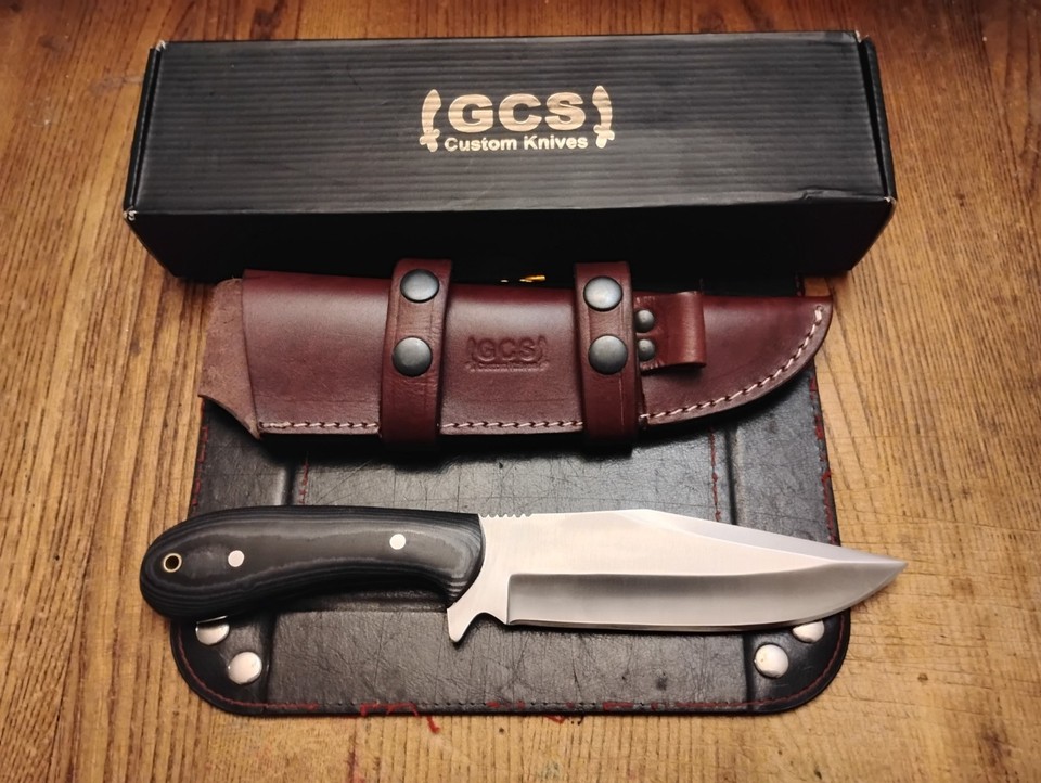 GCS Custom Fixed Blade Knife 6" D2 Blade Micarta Handle Leather Sheath ...