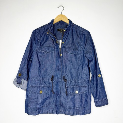 Talbots Chambray Denim Field Jacket Size Large Petite NWT | eBay