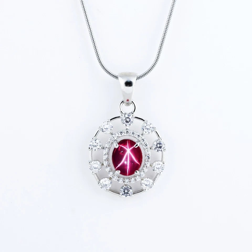 20CT Star Ruby Red Stone Pendant Necklace in Silver Gift for Women ...