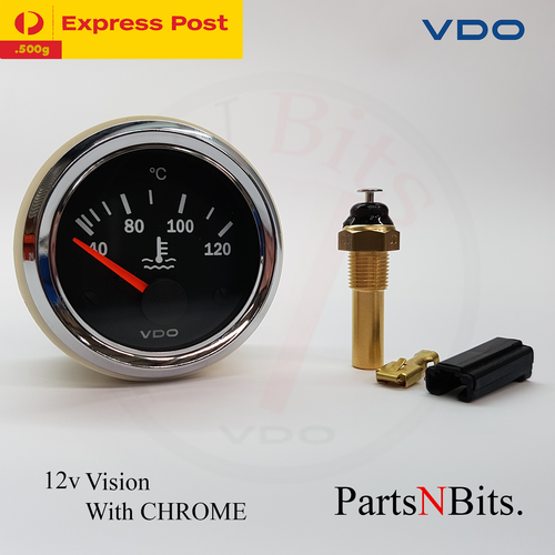 VDO VISION 52mm 12v ELECTRIC WATER TEMP GAUGE + SENDER WITH CHROME ...
