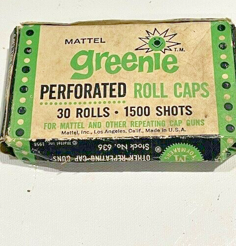 616 - 1958 Mattel Toymakers Greenie 1500 Perforated Roll Cap Box - 1 ...