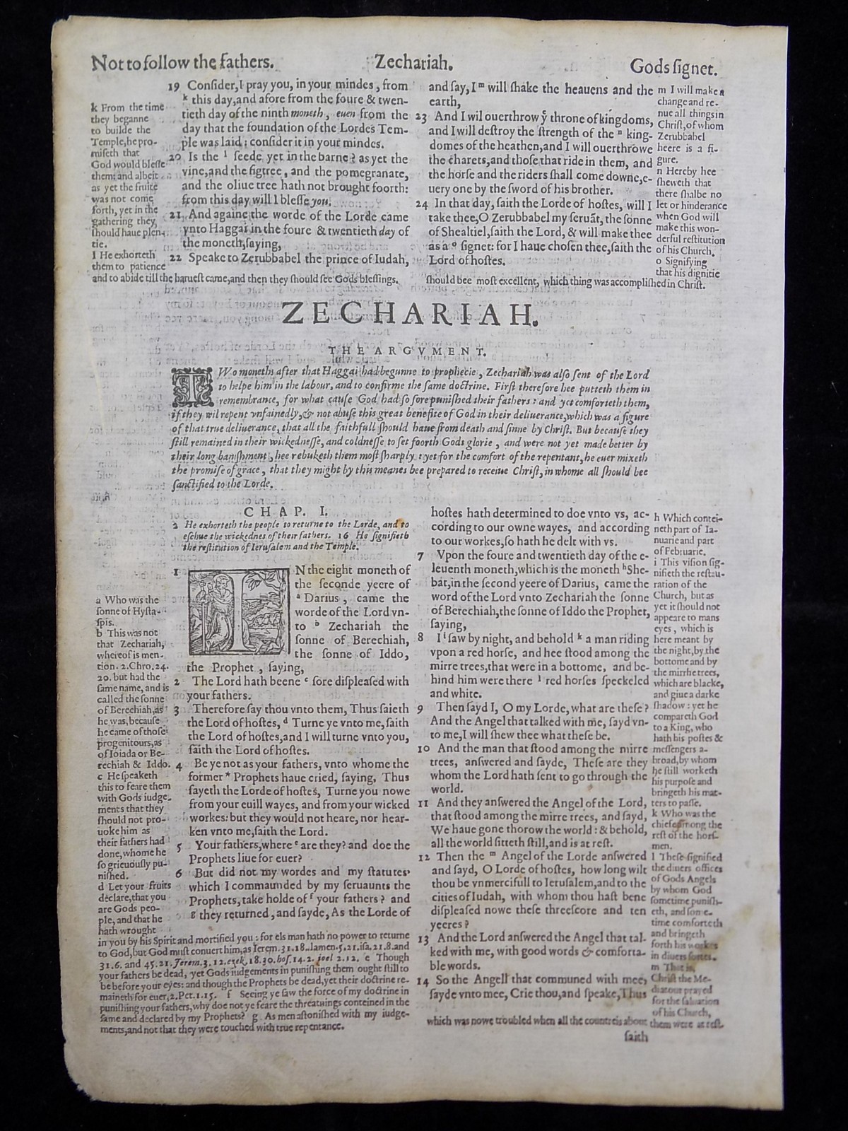 1597 GENEVA BIBLE LEAF * BOOK OF ZECHARIAH TITLE PAGE * CONTEMPT OF ...