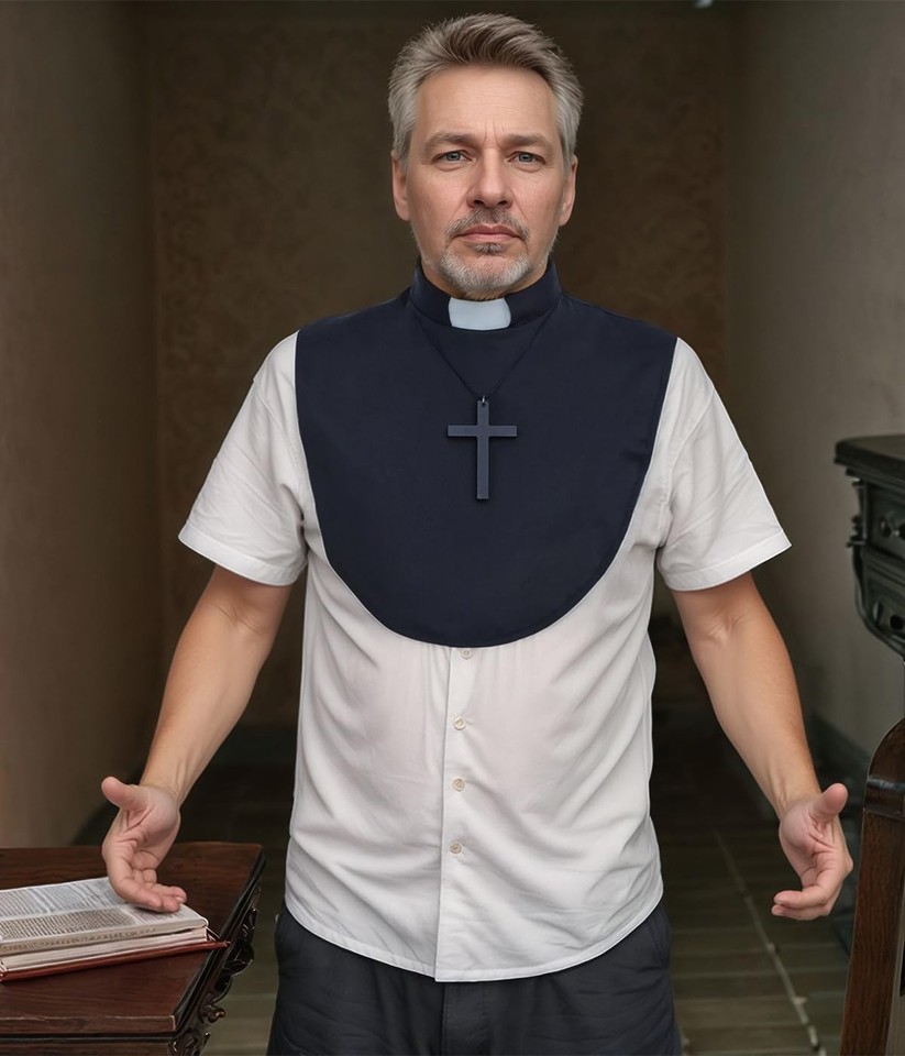 2pcs Clergy Priest Collar with White Tab Unisex Clerical Bib Black ...