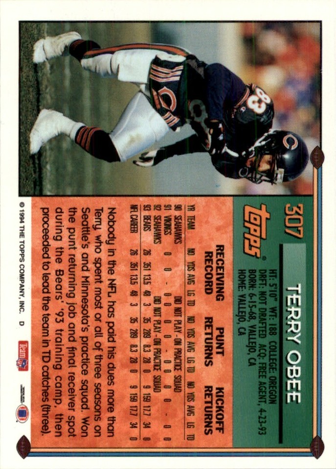 1994 Topps NFL Terry Obee #307 | eBay