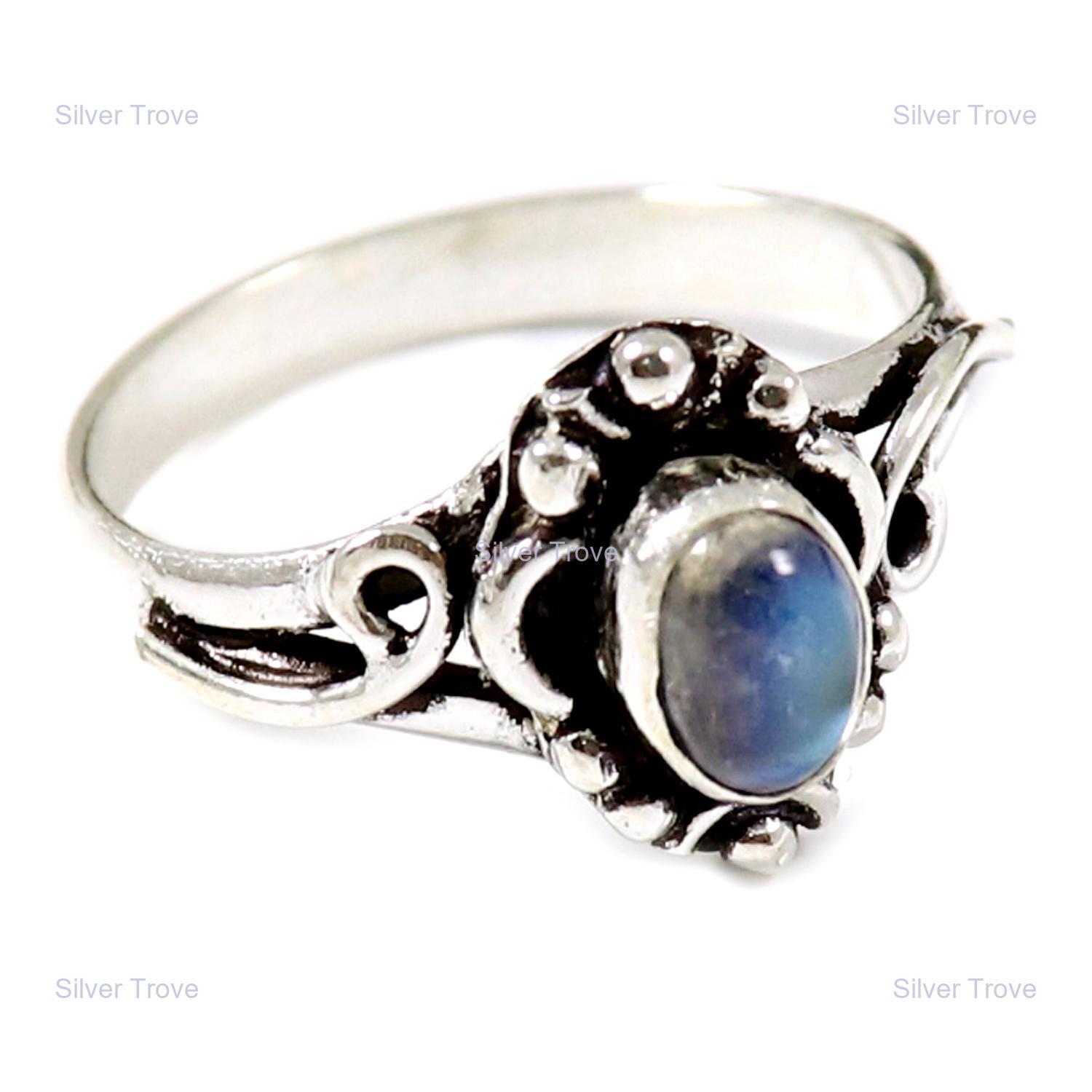 Natural Labradorite Gemstone Band Black Ring 925 Sterling Silver Indian ...