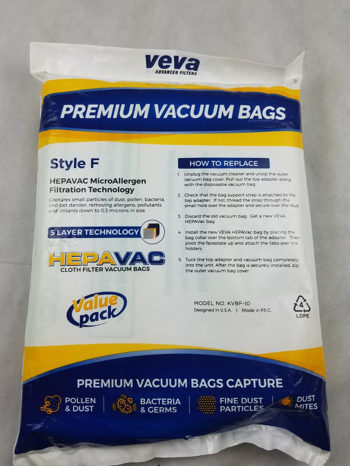 HepaVac Cloth Filter Vacuum 10 Bags Designed For F Style Vacuums | eBay