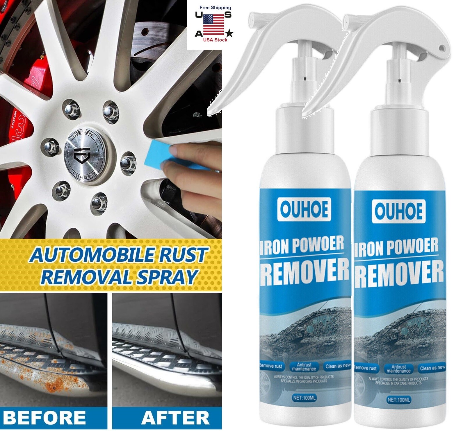 2× Car Rust Removal Spray Car Iron Remover Spray Inhibitor Maintenance ...