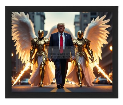 PRESIDENT DONALD TRUMP WITH GUARDIAN ANGELS FIERY SWORDS 8X10 AI FRAMED ...