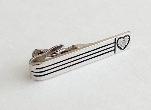 Vintage Rhinestone Heart Tie Clip Bar Silver Black Tones Wedding ...
