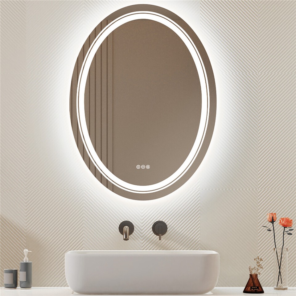 Oval LED Illuminated Bathroom Mirror Defogging LED Dimmable Wall ...