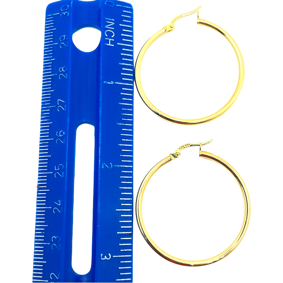 14k Solid Yellow Gold Hoop Earrings 35mm X 2mm Ebay