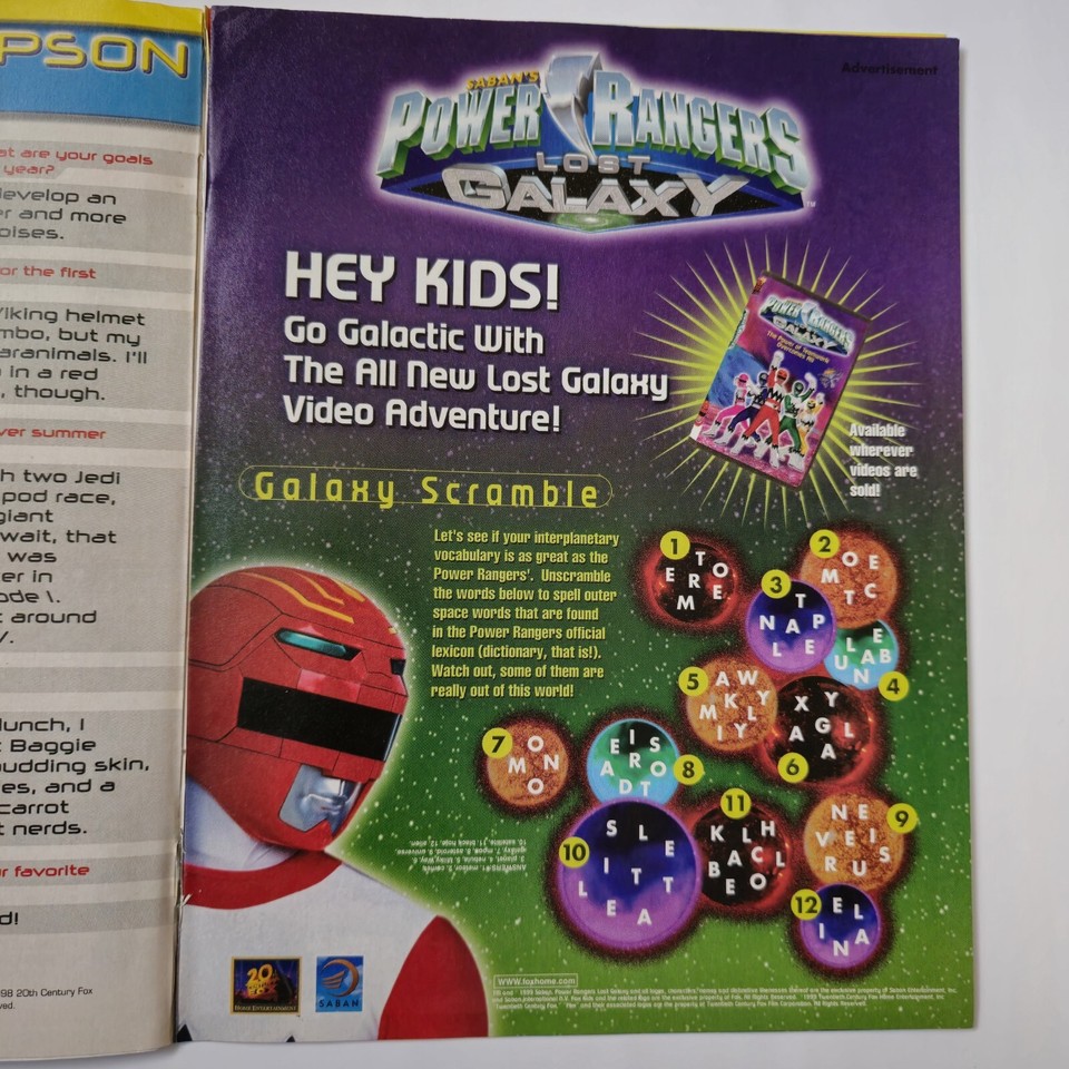 Fall 1999 Totally Fox Kids Magazine Godzilla Simpsons Power Rangers ...