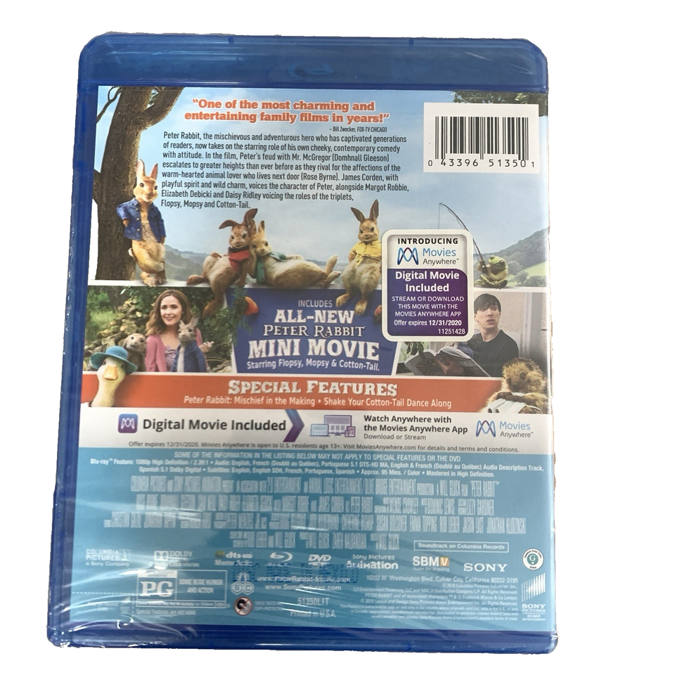 Sealed! Peter Rabbit Blu-ray DVD 2-Disc Set 2018 Bunny Movie Flopsy ...