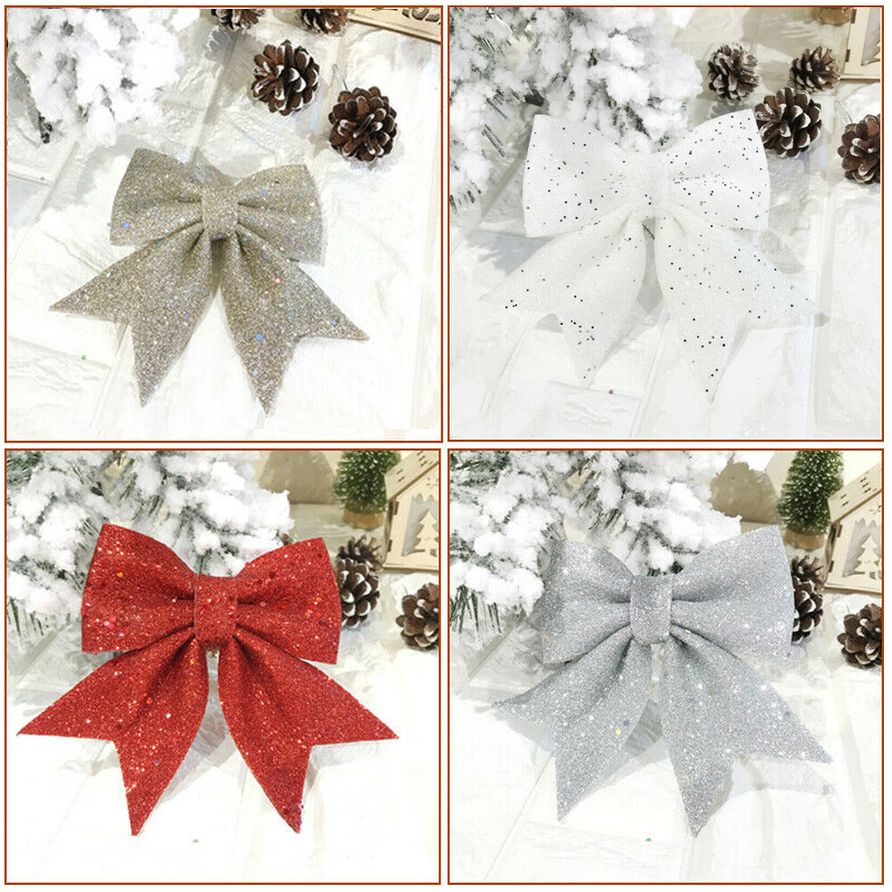 10Pcs Large Bows Christmas Tree Bowknot Ornaments Present Party Xmas ...