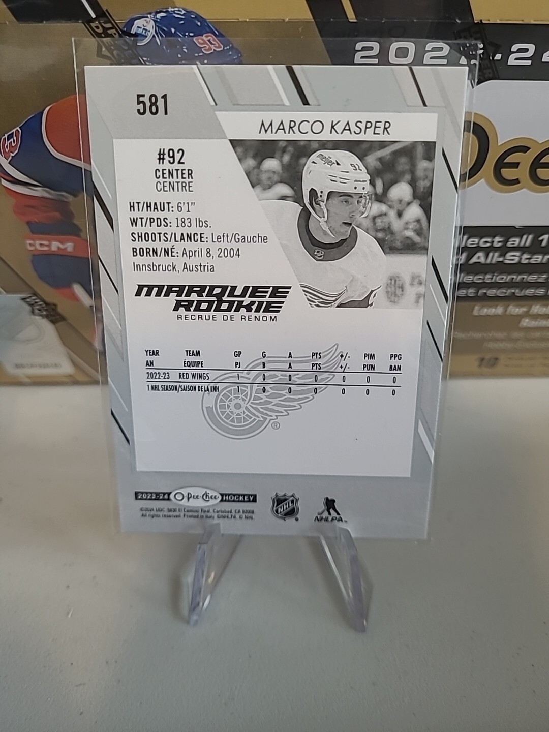 2023-24 O-Pee-Chee OPC #581 Marco Kasper, Detroit Red Wings MARQUEE ...