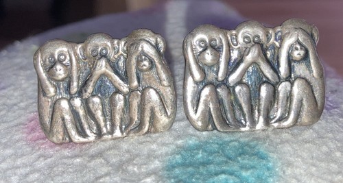 Rare Vintage Three Wise Monkey Sterling Silver See He… - Gem