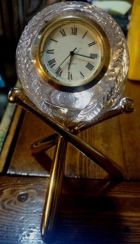 Quartz Clock Crystal Baseball & Gold Bat Medal Stand 6" Tall Battery ...