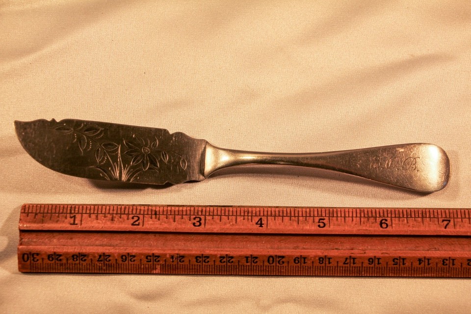 G. O. Foye & Son coin silver butter knife serving floral etched ...