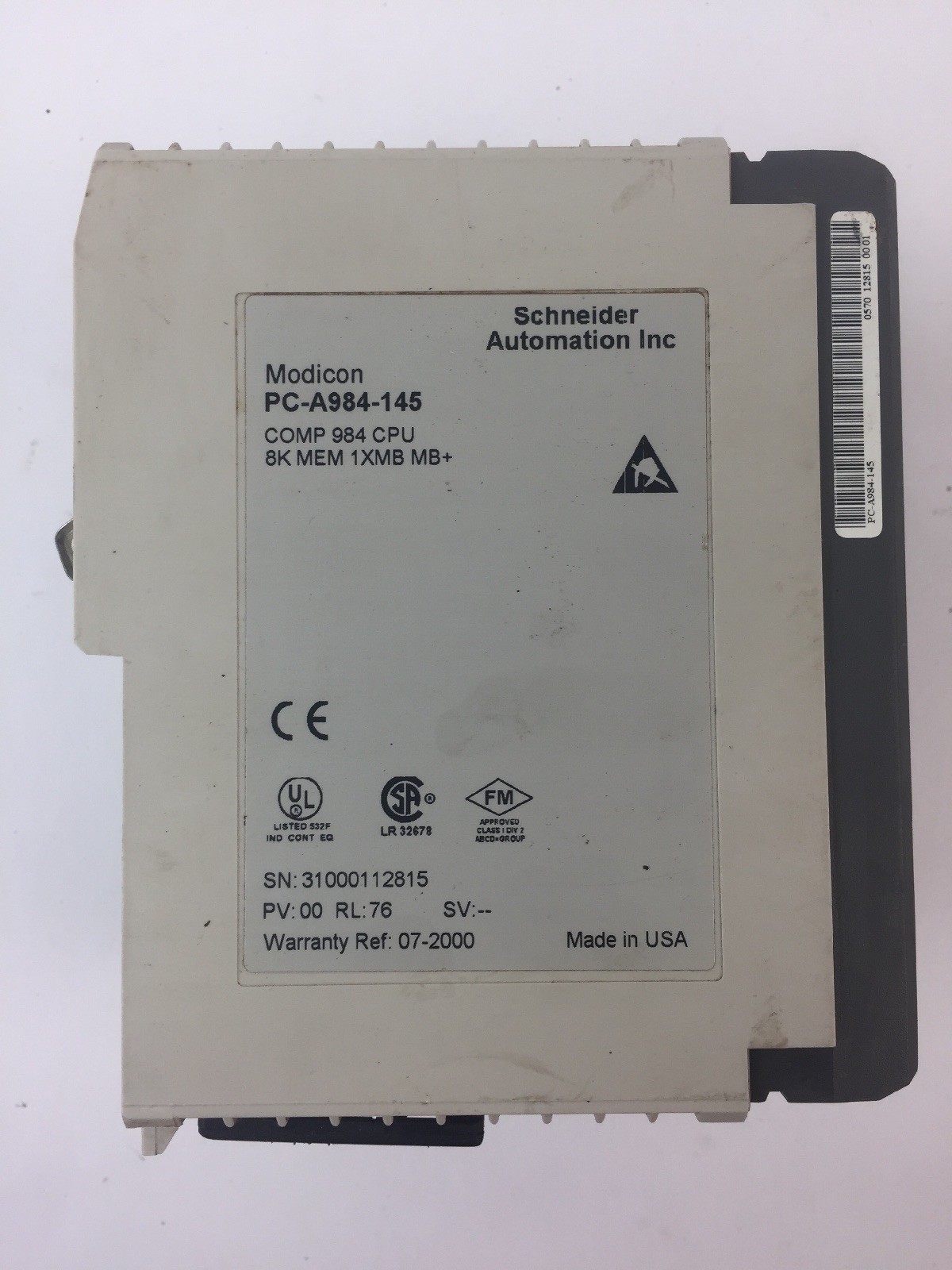 MODICON PC-A984-145 COMP 984 CPU 8K MEM 1XMB MB+ MBPLUS MODBUS 24VDC ...