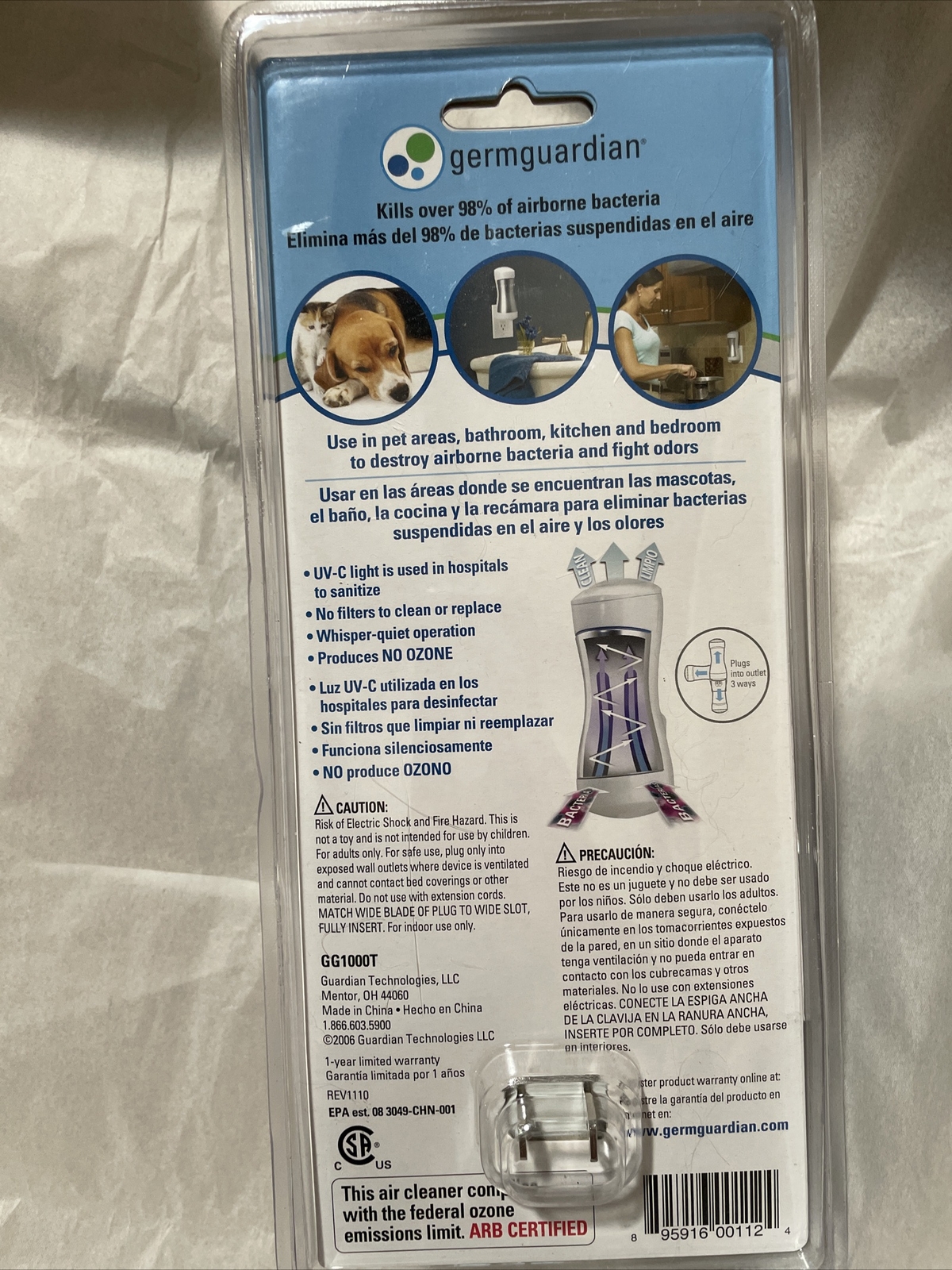 GermGuardian Pluggable UV-C Air Sanitizer Eliminates Germs Bacteria ...