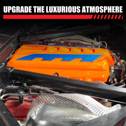 ABS Orange Engine Cover & Alloy Blue Overlay Plate For Corvette C8 2020 ...