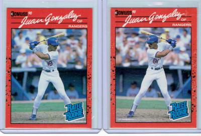 (2) JUAN GONZALEZ 1990 Donruss ROOKIE CARDS (Reverse Error and Base RC ...