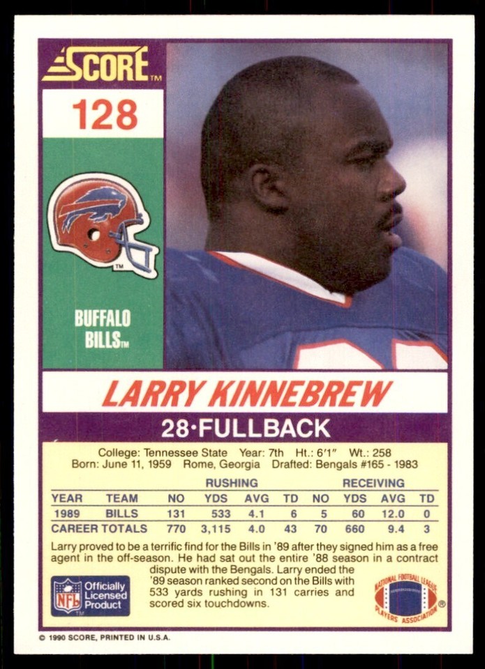 1990 Score Larry Kinnebrew Buffalo Bills #128 | eBay