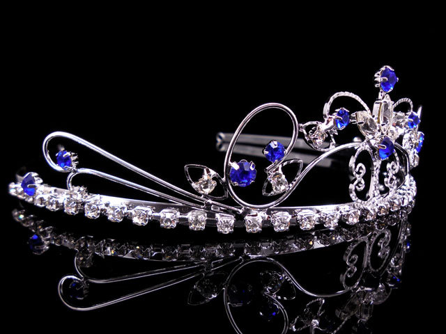 Beautiful Butterfly Flower Wedding Prom Royal Blue Crystal Tiara Crown ...