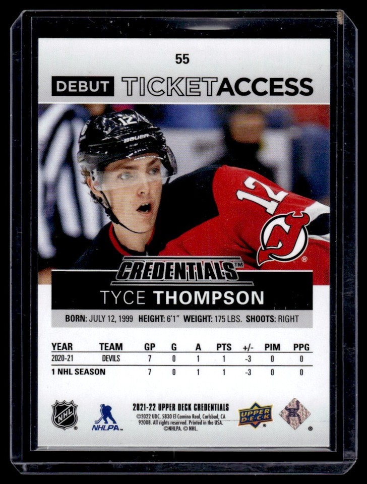 2021-22 Upper Deck Credentials Tyce Thompson RC 359/999 New Jersey ...