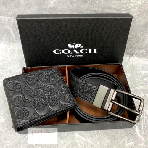 Men's Wallet Coach Gift Box Belt And Wallet Set Embossed Black | eBay