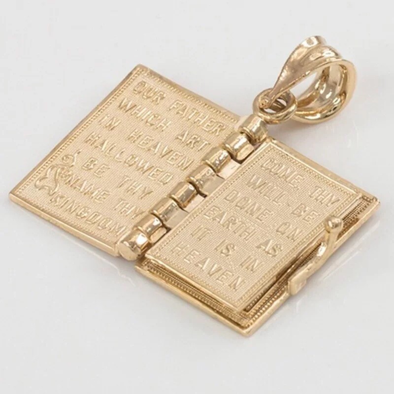 3D Gold Holy Bible Pendant Necklace Lord's Prayer Christian Jewelry ...