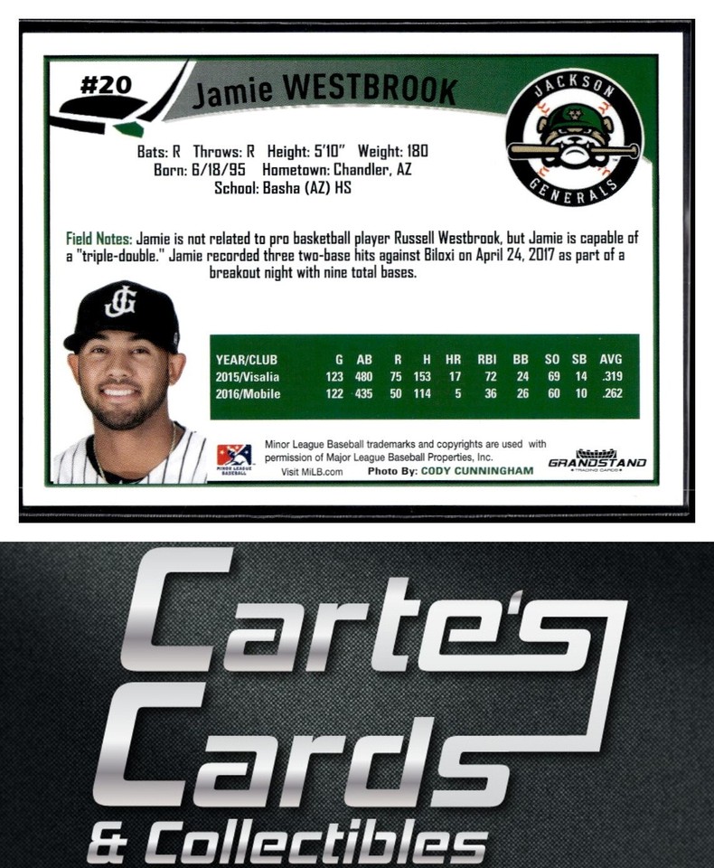 Jamie Westbrook 2017 Grandstand Jackson Generals #NNO TTM/IP Signed ...