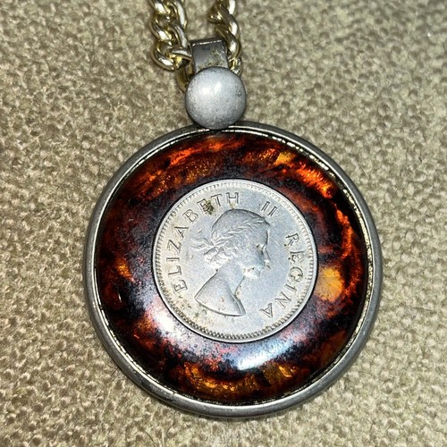 Vintage Elizabeth II Regina Coin Token Pendant Necklace Faux Red ...