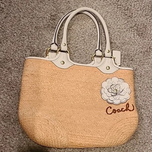 Coach raffia and white leather handbag - Gem