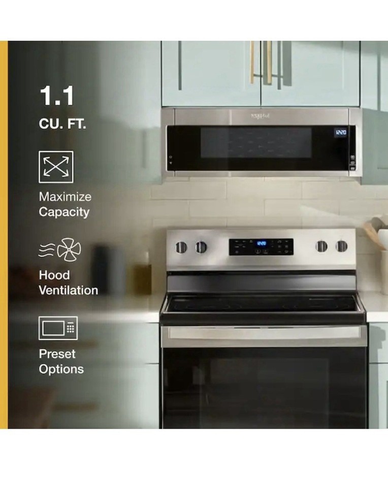 WHIRLPOOL 1.1-cu ft Low Profile Over-the-Range Microwave WML55011HS | eBay