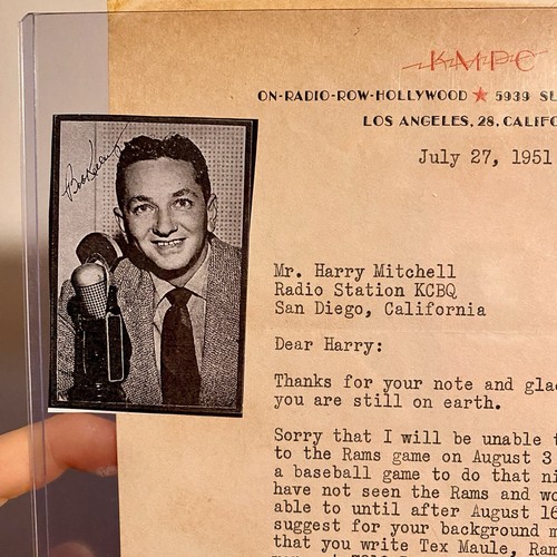 1951 Bob Kelley Photo + Letter Signed Autographed Radio Sportscaster LA ...