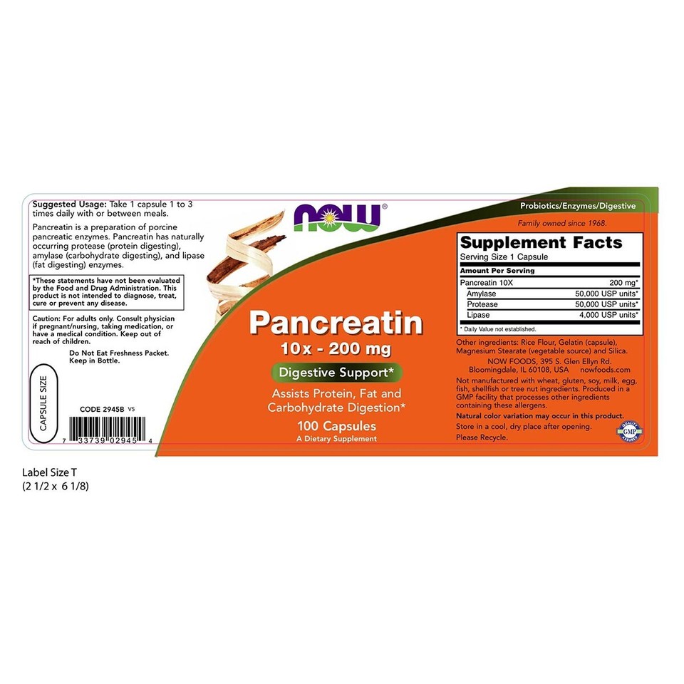 NOW FOODS Pancreatin 2000 - 100 Capsules | eBay