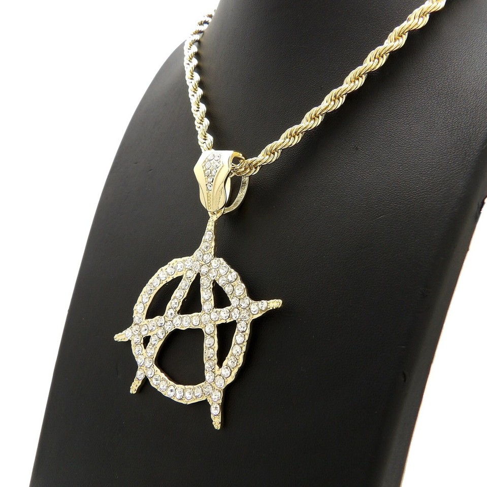 Rapper Bling Full Icy Anarchy Pendant & 5mm 30" Rope Chain Hip Hop ...