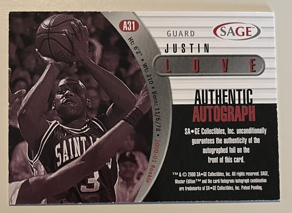 2000-01 Sage Justin Love Autograph Rookie Card 918/999 | eBay