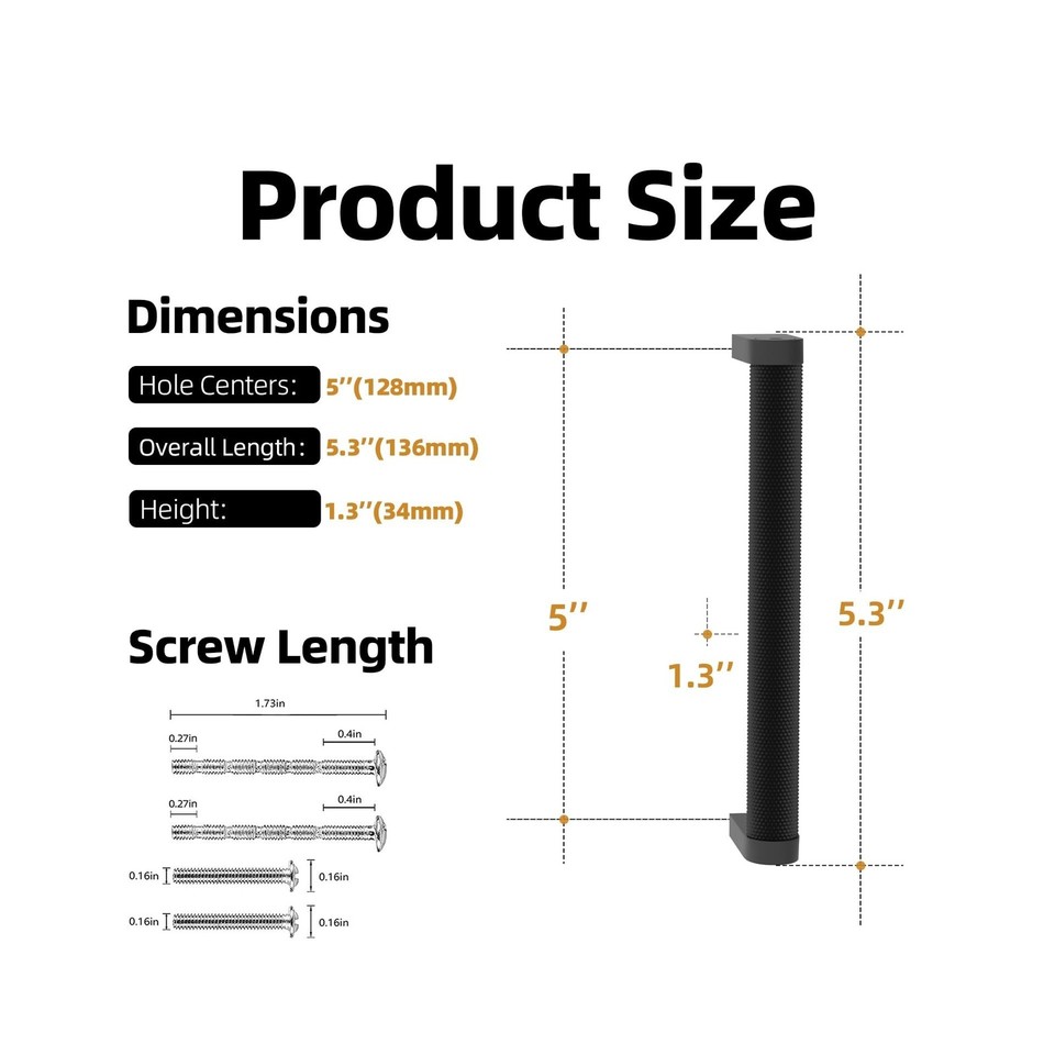 30 Pack Matte Black Cabinet Pulls knurled 5 Inch Hole Centers Kitchen ...