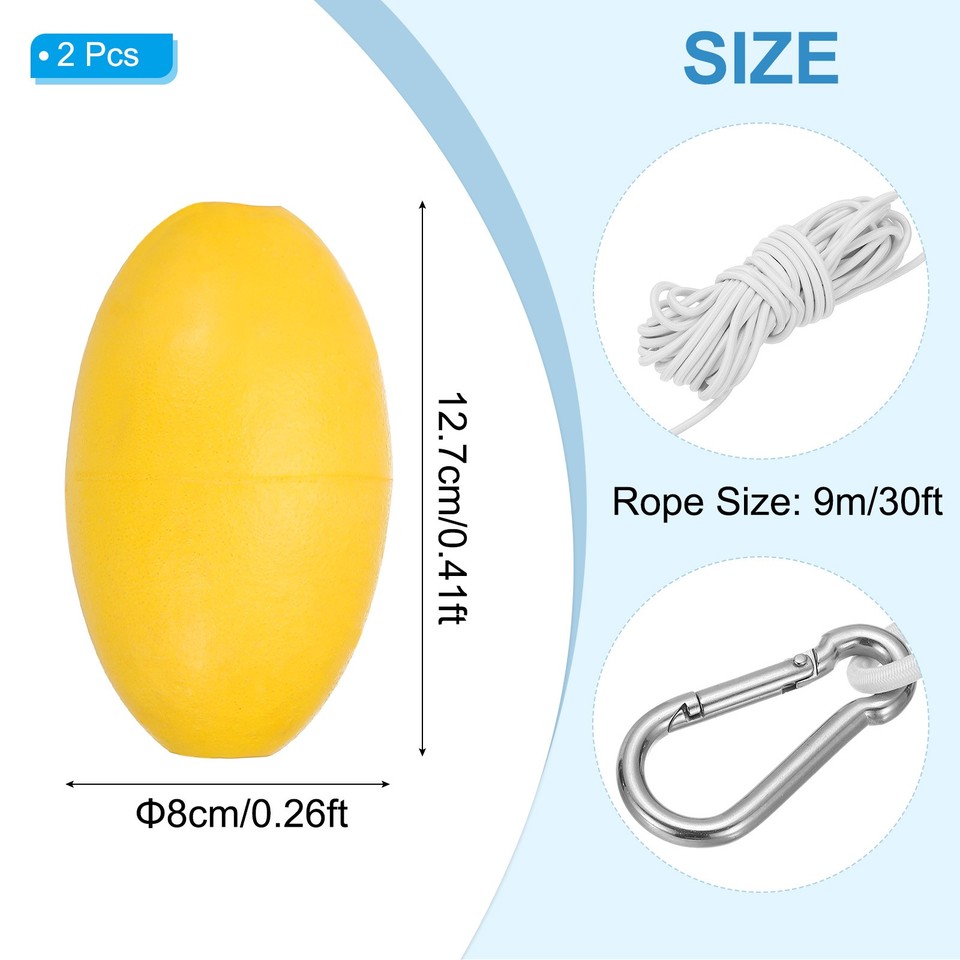 30FT Float Rope Tow Line, 2 Set Heavy Duty Buoy Ball Float Leash White ...