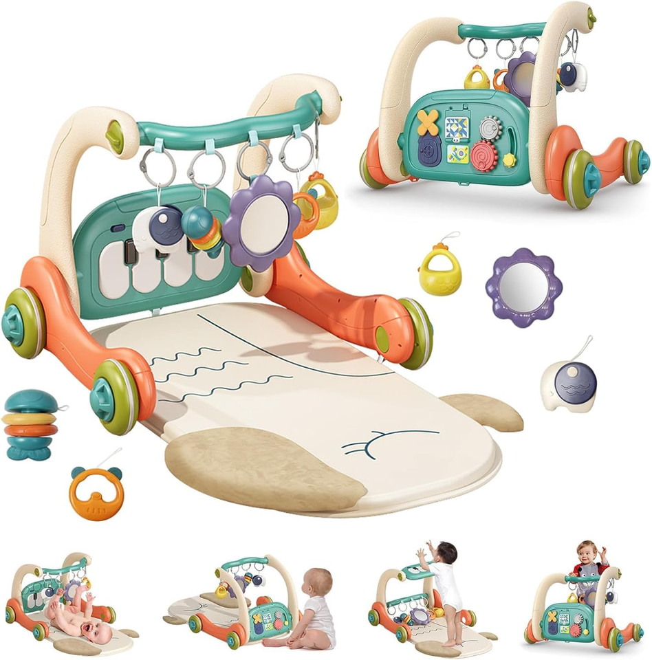 Baby Play Gym with Height Adjustment, Kick & Play Piano Mat with Music ...