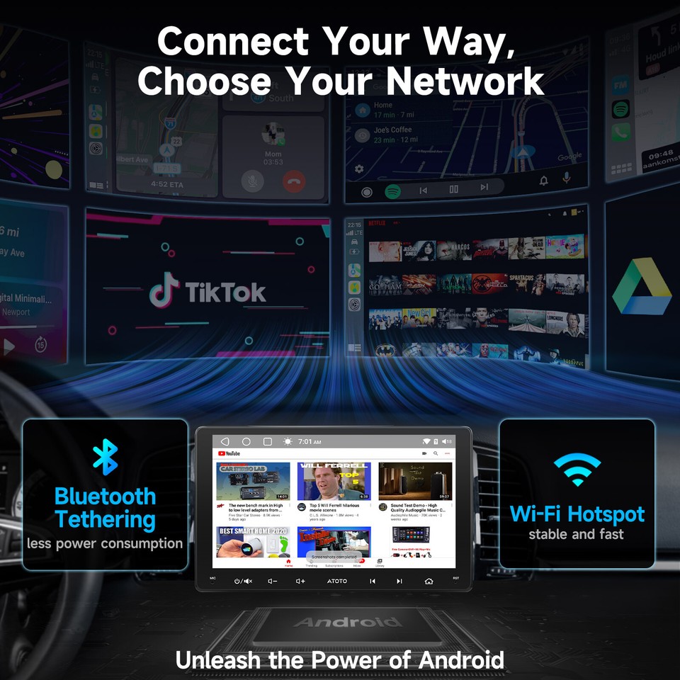 ATOTO 9" Car Stereo Apple Carplay Android Radio GPS Drivechat w/ Front ...