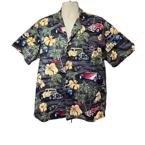 RJC Mens Hawaiian Floral Vintage Button Up Shirt XL Pocket Hot Rods ...