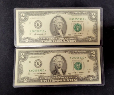 A PAIR in Sequence 2009 $2 Dallas K Star Notes, Uncirculated - LOW ...