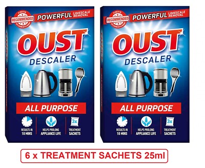 6 x OUST All Purpose Descaler 25ml Sachets Kettle coffee Iron Limescale ...