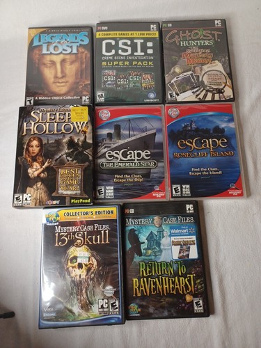 Lot of 8 PC CD ROM Mystery Point and Click Adventure Hidden Object ...
